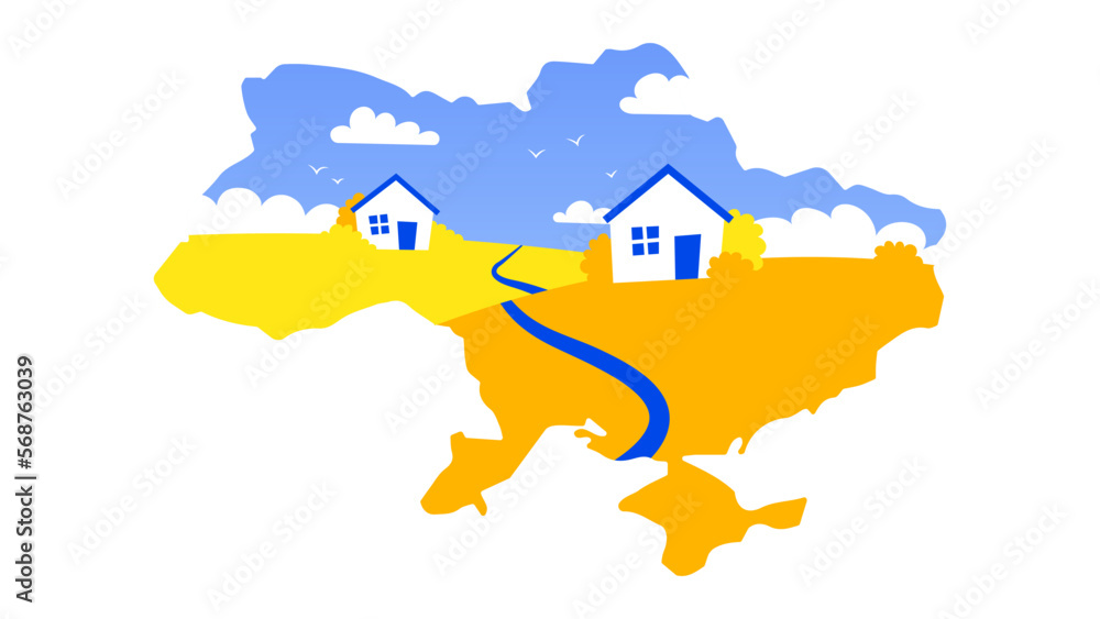 Ukrainian landscape inside the map of Ukraine. Vector illustration ...
