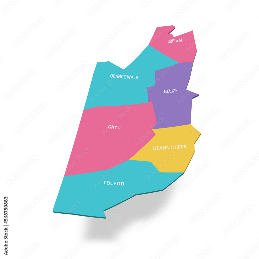 Belize political map of administrative divisions - districts. 3D ...