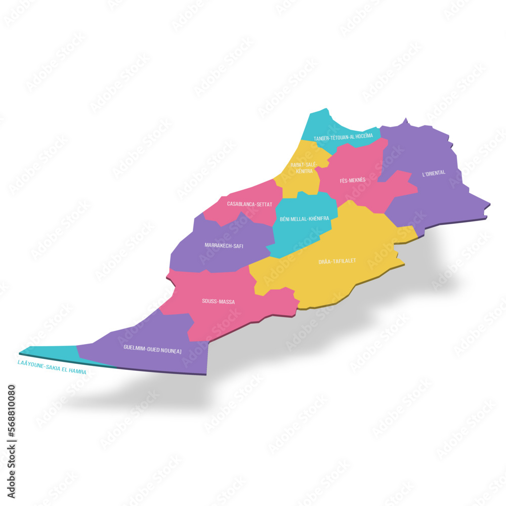 Morocco political map of administrative divisions - regions. 3D ...