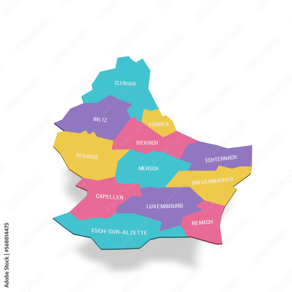 Luxembourg political map of administrative divisions - cantons. 3D ...