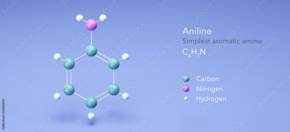 aniline, molecular structures, aromatic amine, 3d model, Structural ...