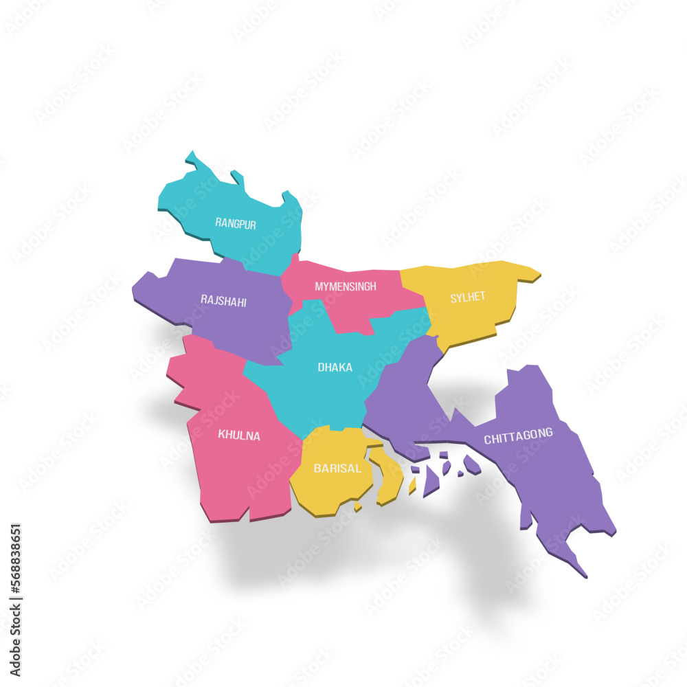 Bangladesh political map of administrative divisions - divisions. 3D ...