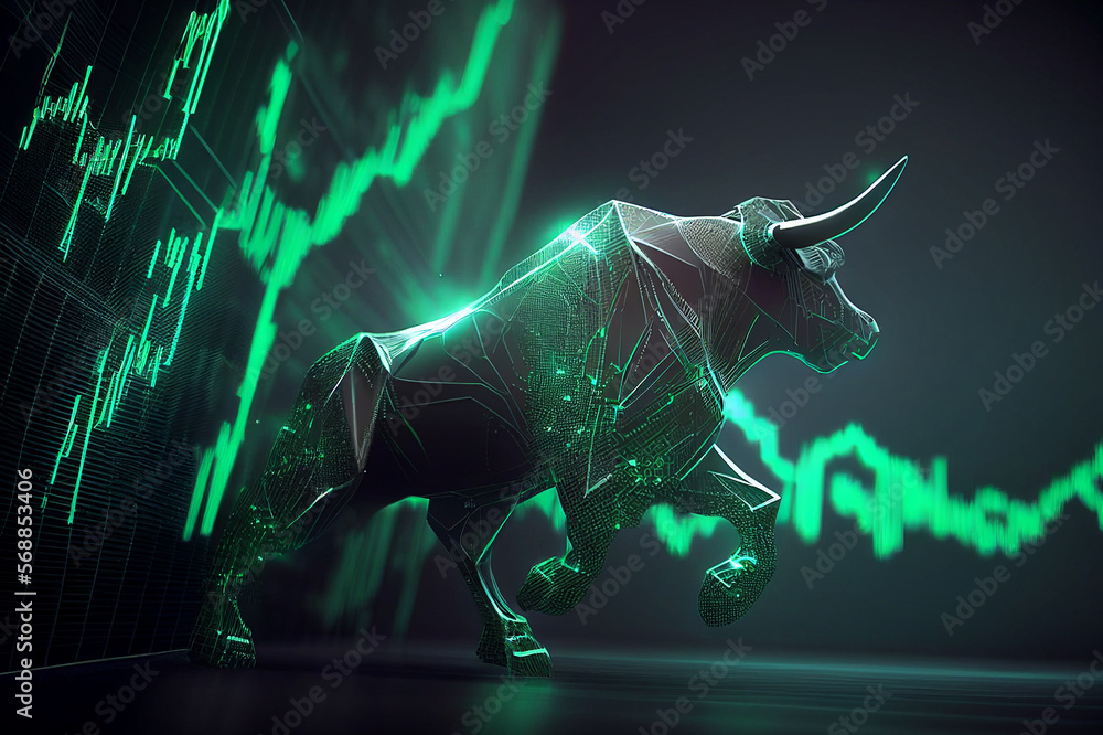 Green Bull market run upward presents uptrend stock market, Financial ...