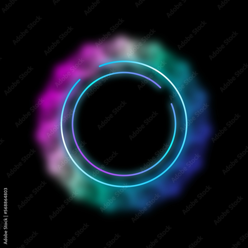 Neon circle frame border, modern round frame neon background with empty ...