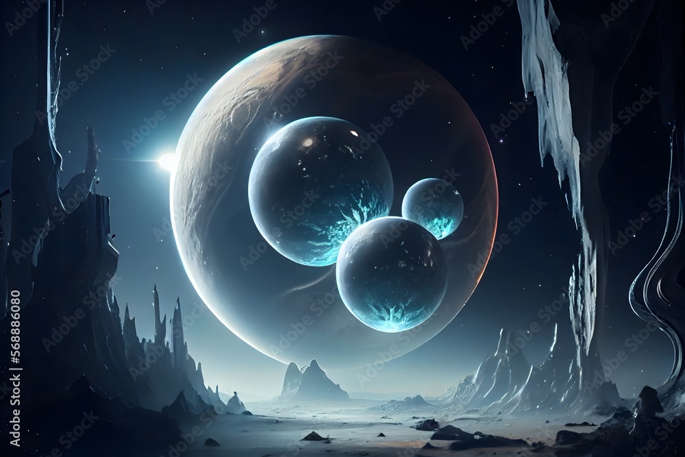 Real life like magical entangled machine planet in beautiful galaxy in ...