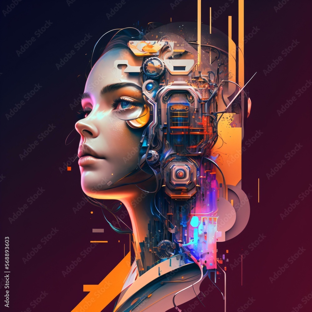 Cyborg Girl AI Generated Stock Illustration | Adobe Stock
