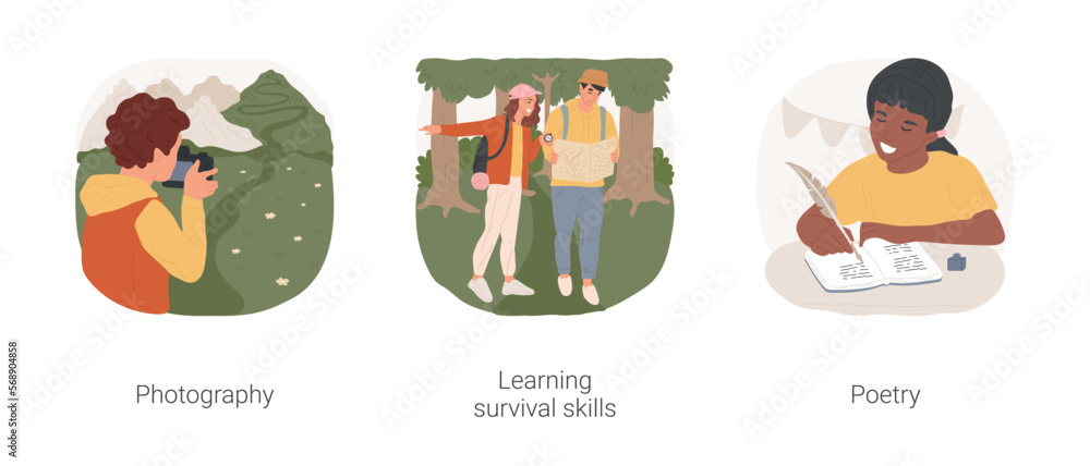General interest isolated cartoon vector illustration set. Photography ...