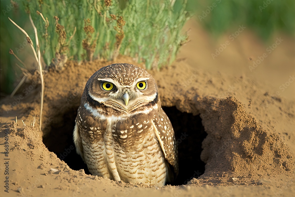 Athene cunicularia, sometimes known as the burrowing owl, is seen here ...