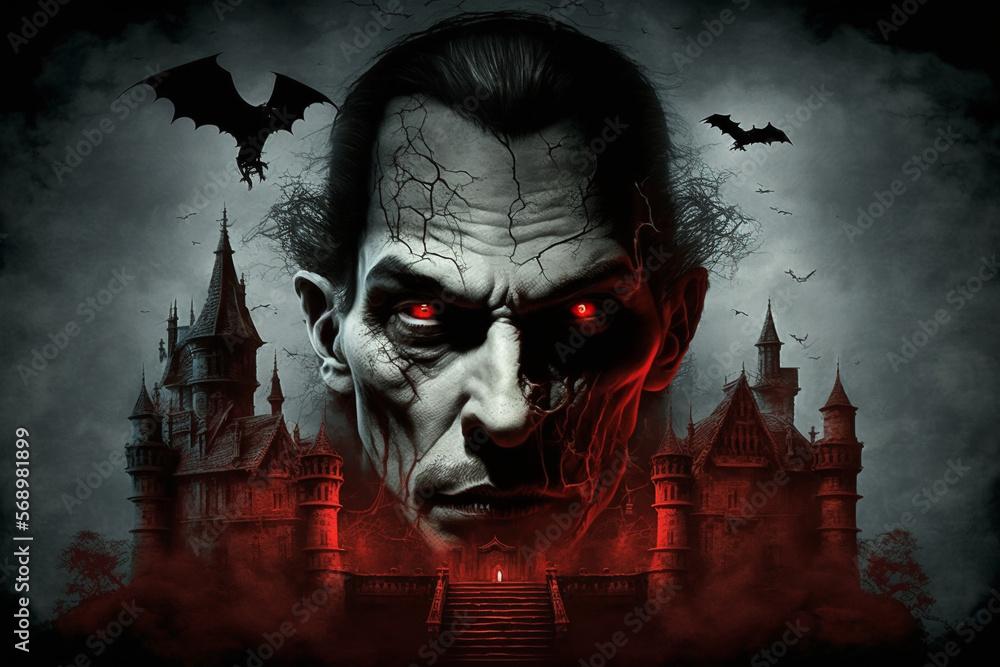 Scary horror and haunted Dracula vampire castle with bats. Creepy ...