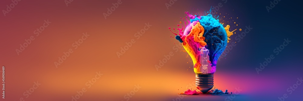 a colorful glowing idea bulb lamp banner, visualization of ...