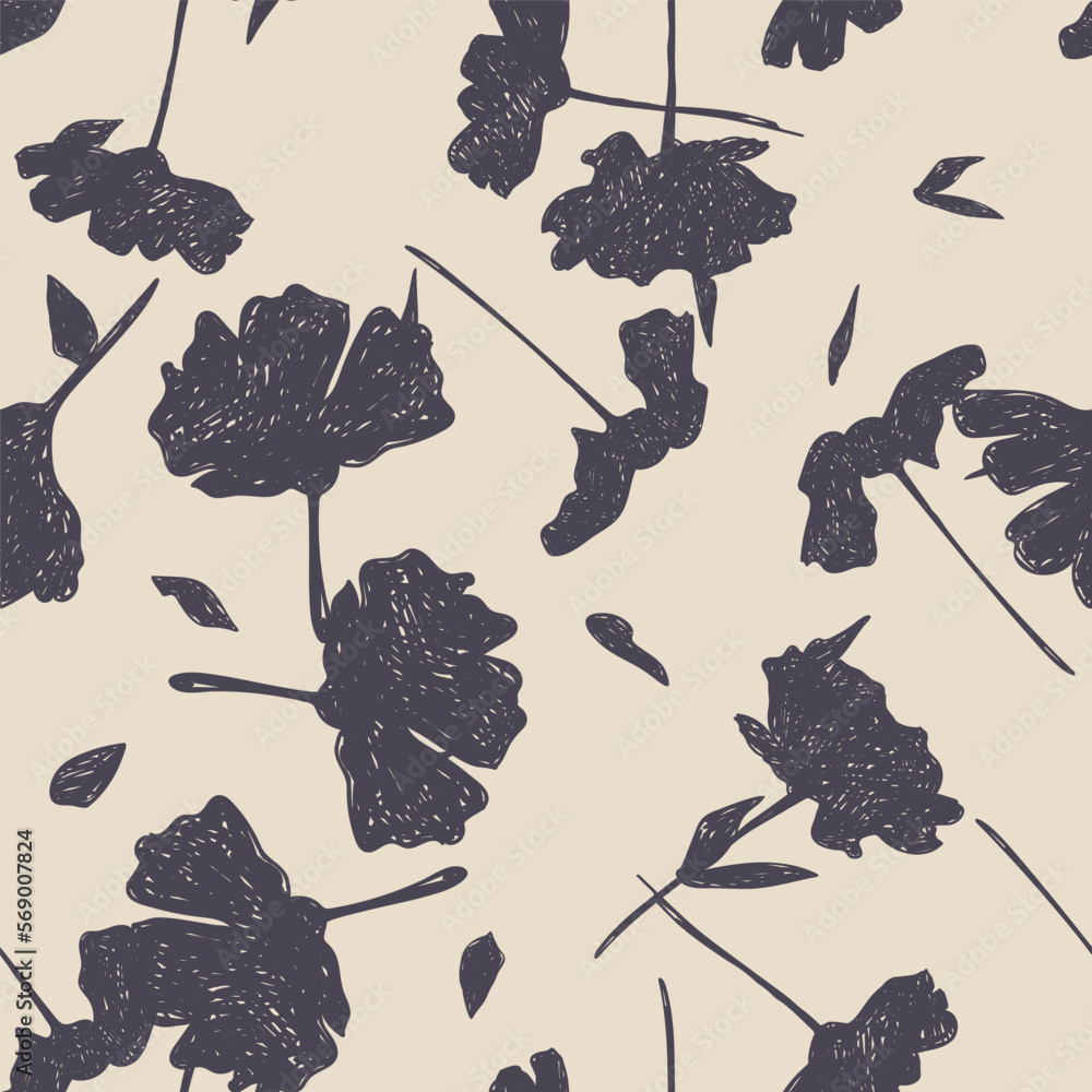 Two-color vector floral pattern. Design for wallpaper, wrapping paper ...