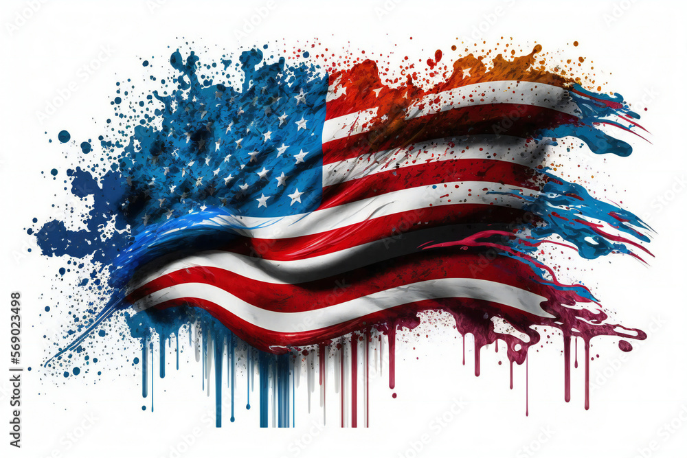 Color powder splash of USA American Flag, abstract art, patriotic ...
