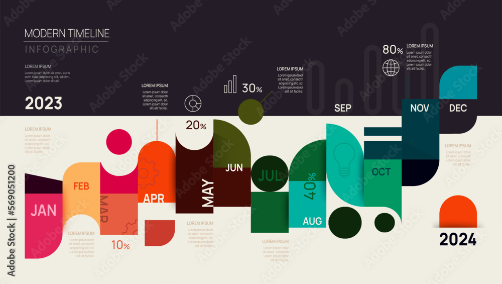 Infographic Timeline diagram template for business. 12 Steps Modern ...