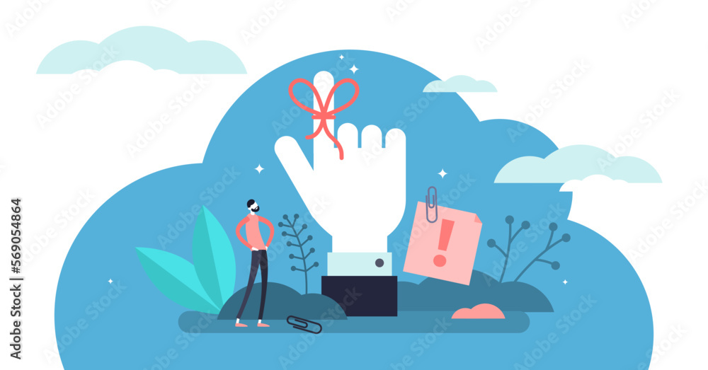 Reminder illustration, transparent background. Flat tiny string around ...