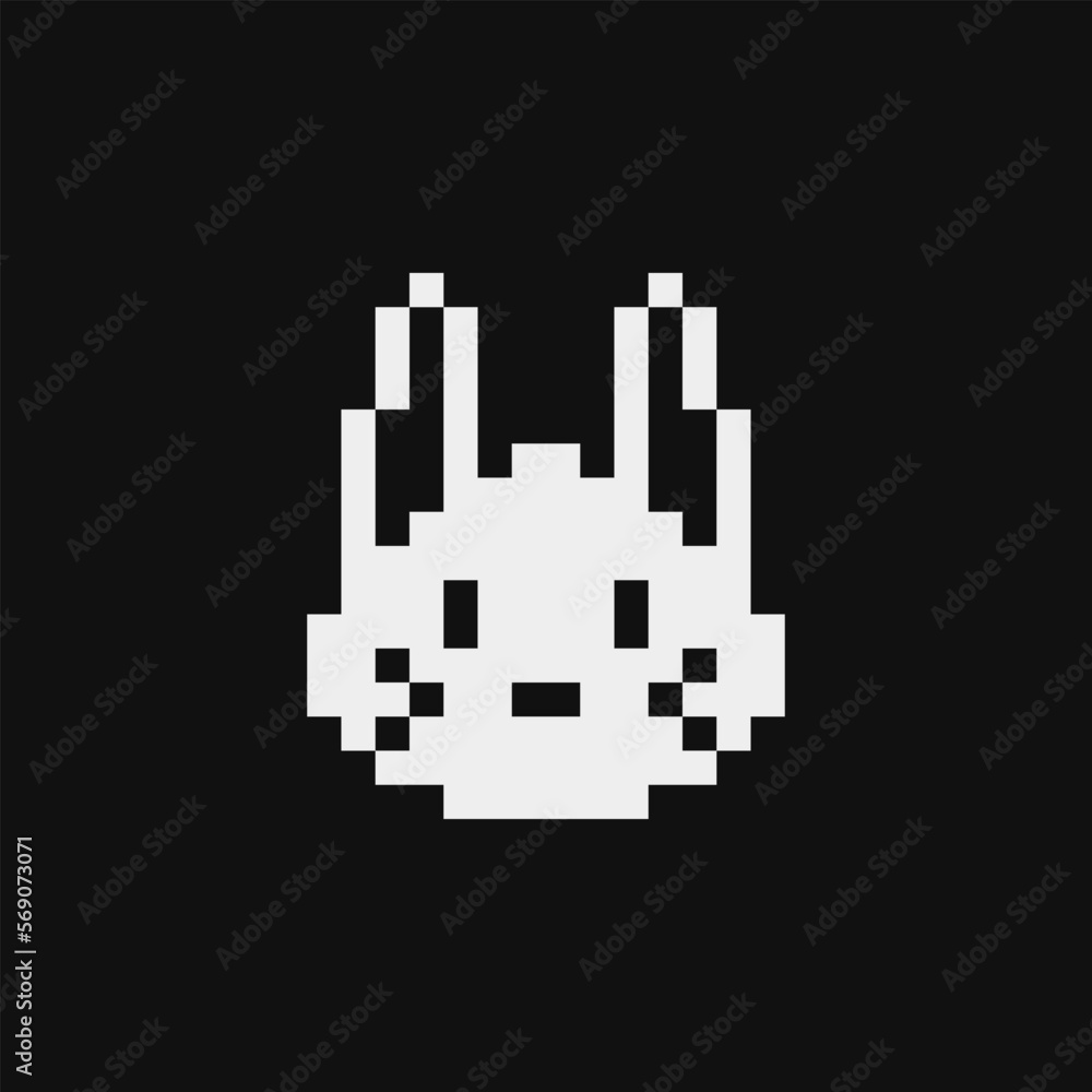 Rabbit face emoji, cartoon bunny character pixel art flat style, rabbit ...