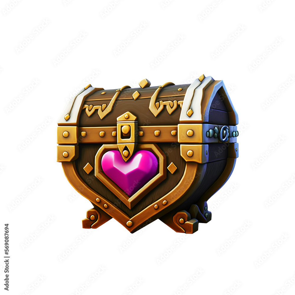 Heart shaped Treasure chest on transparent background. Illustration of ...