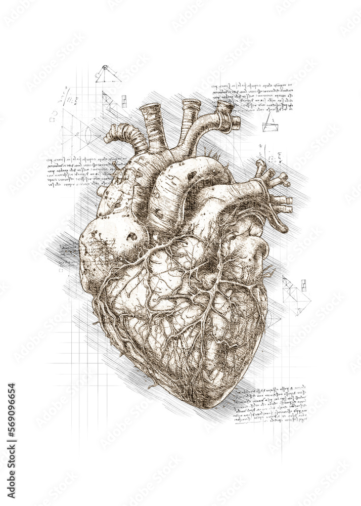 Hand drawn sketch of a human heart Stock Illustration | Adobe Stock