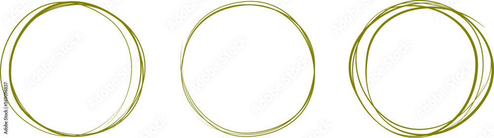 Olive green circle line hand drawn set. Highlight hand drawing circle ...