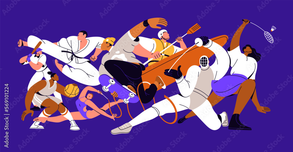 Multi-sport concept. Different kinds of professional athletes ...