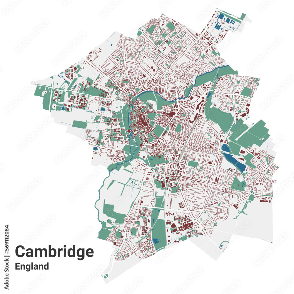 Cambridge city map, England, the United Kingdom. Detailed ...