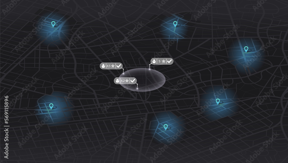 Pick up taxi. Gps map navigation to own house. Detailed view of city ...