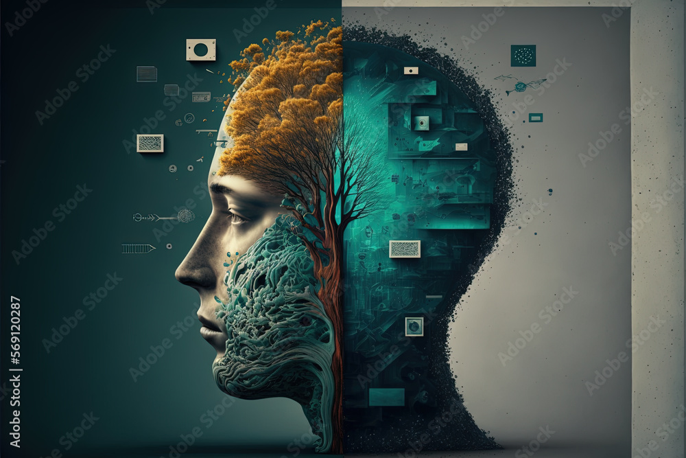 Human face as a concept of Emotional intelligence. Generative AI Stock ...