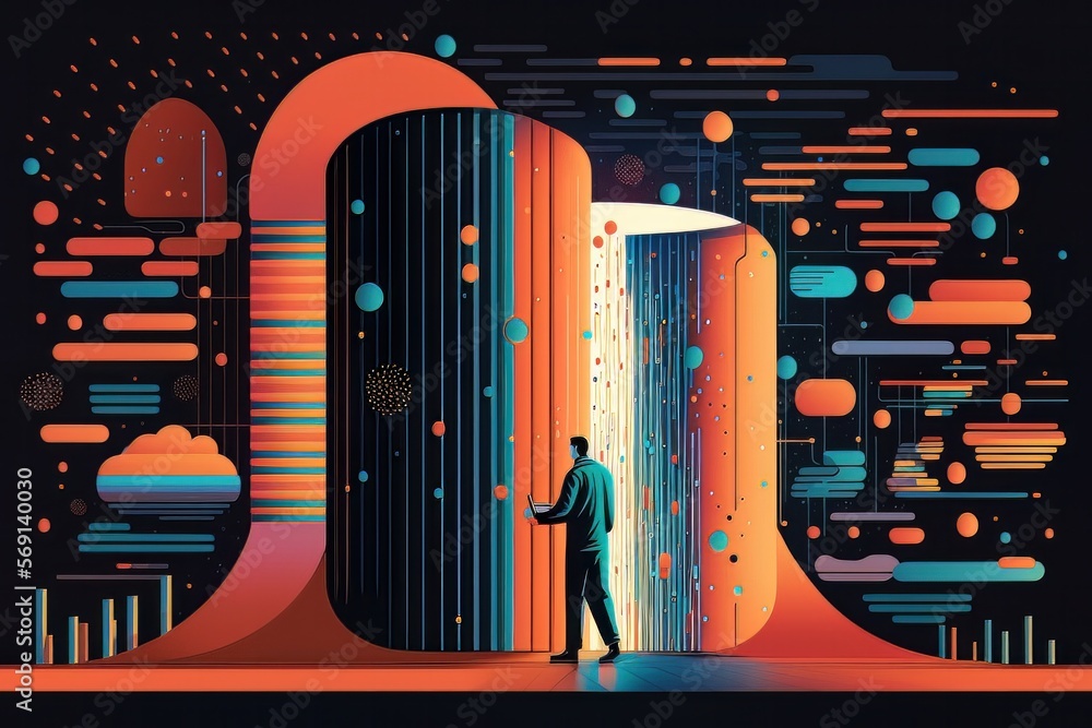 Stock-Illustration „Big data flow technology and data science illustration concept. Concept of ...