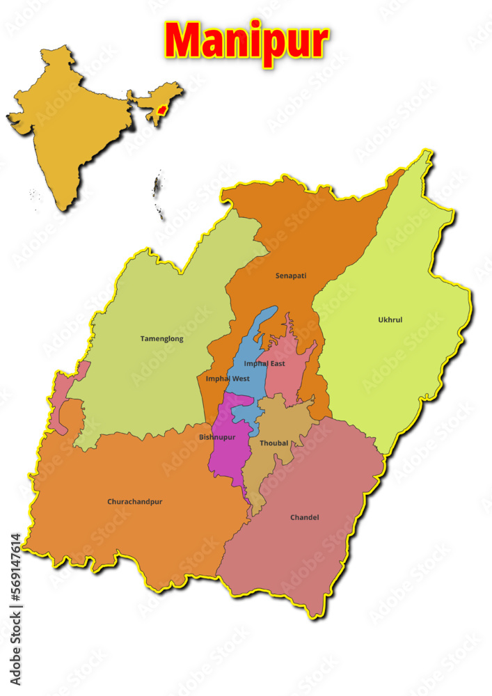 Map of Manipur State with names of regions. Vector illustration of ...