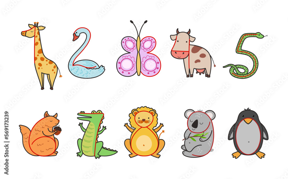 Stock-Vektorgrafik „Draw animal from digit. Learn to count, write ...