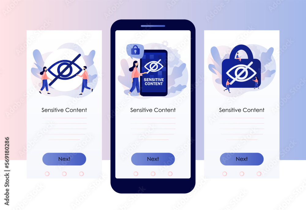 Sensitive content concept. Eye crossed sign. Explicit content in social ...