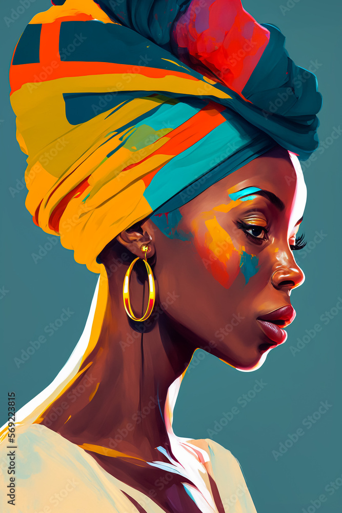 Stock-Illustration „Abstract painting concept. Colorful art portrait of a black woman with ...