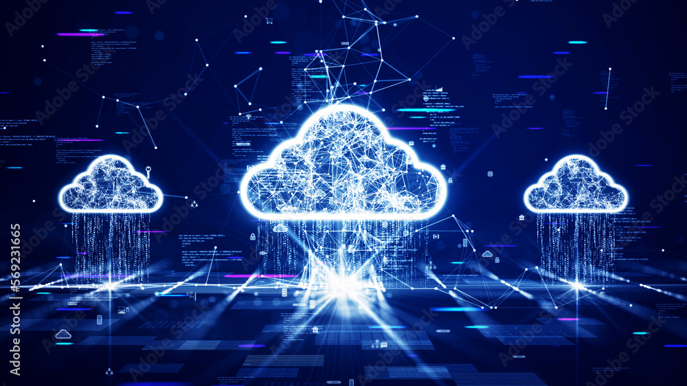 Cloud and edge computing technology concept with cybersecurity data protection system. Upload ...
