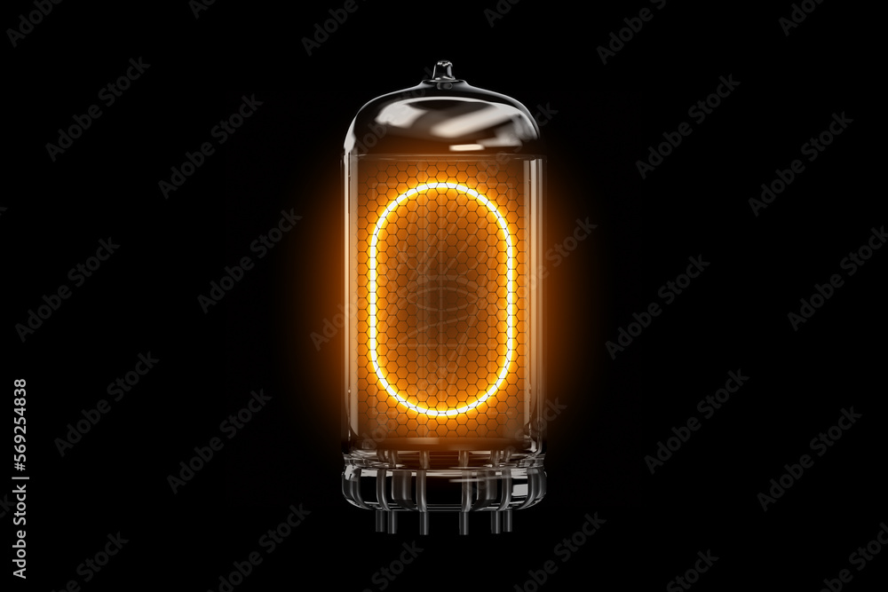 Zero. Digit 0. Nixie tube indicator digit. Gas discharge indicators and ...