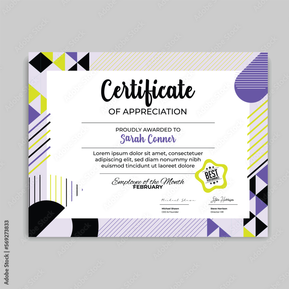appreciation certificate template with abstract geometric shapes ...