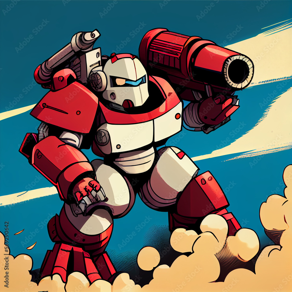 illustration of red robot with missile comic character for graphic ...