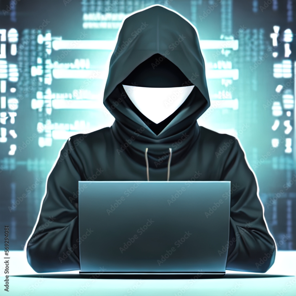 Ilustración de Stock a detailed potrait of a hacker hacking into a system, stealing data, cyber ...