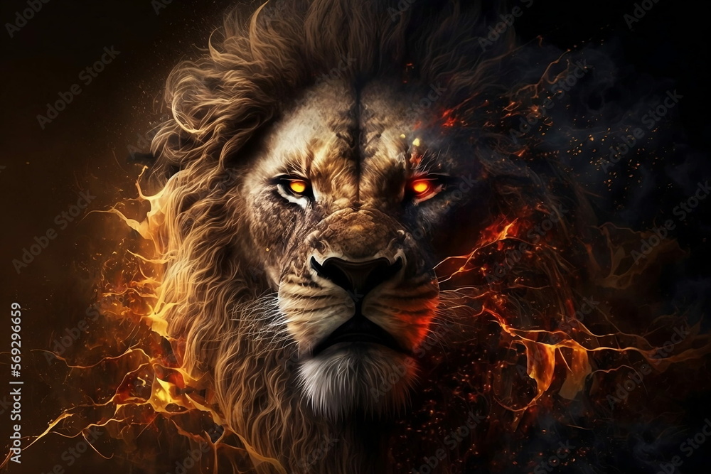 portrait of a fire lion Stock Photo | Adobe Stock