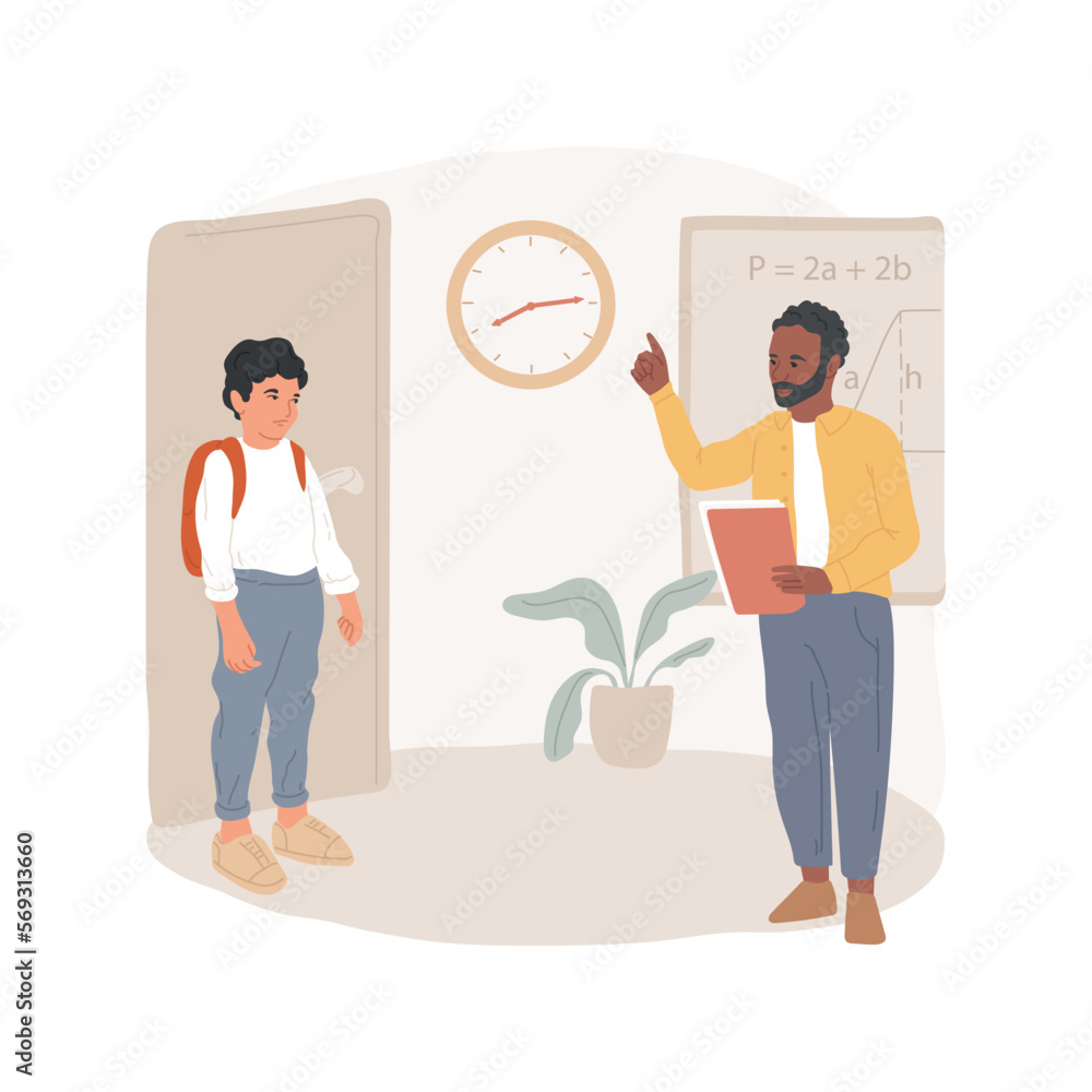Lateness to classes isolated cartoon vector illustration. Student is ...