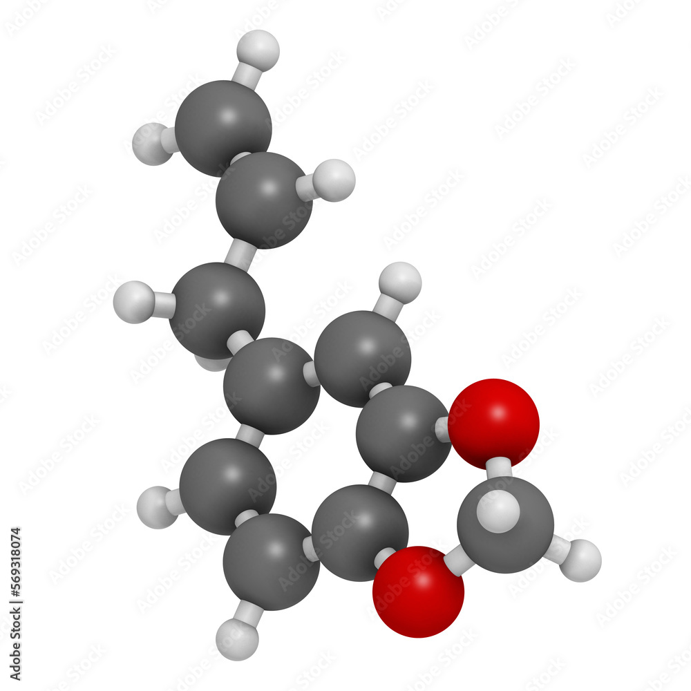Safrole MDMA precursor molecule. 3D rendering. Stock Illustration ...