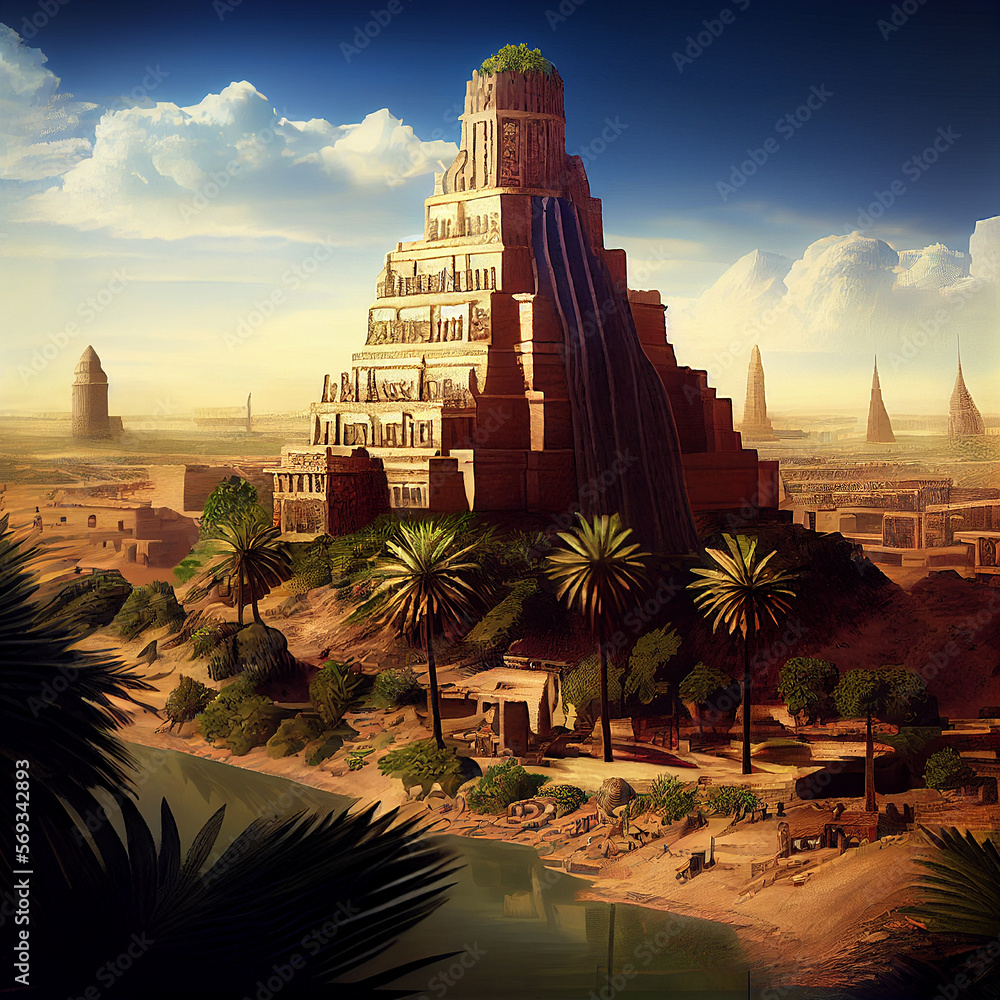 Stock-Illustration „Ancient city of Babylon with the tower of Babel ...