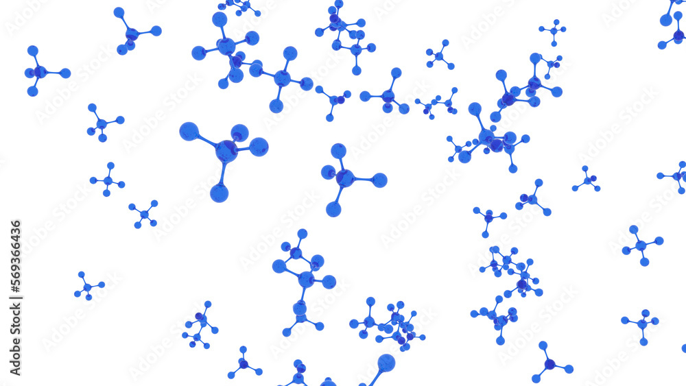 Molecular structure of clear blue atom under white background. Concept ...