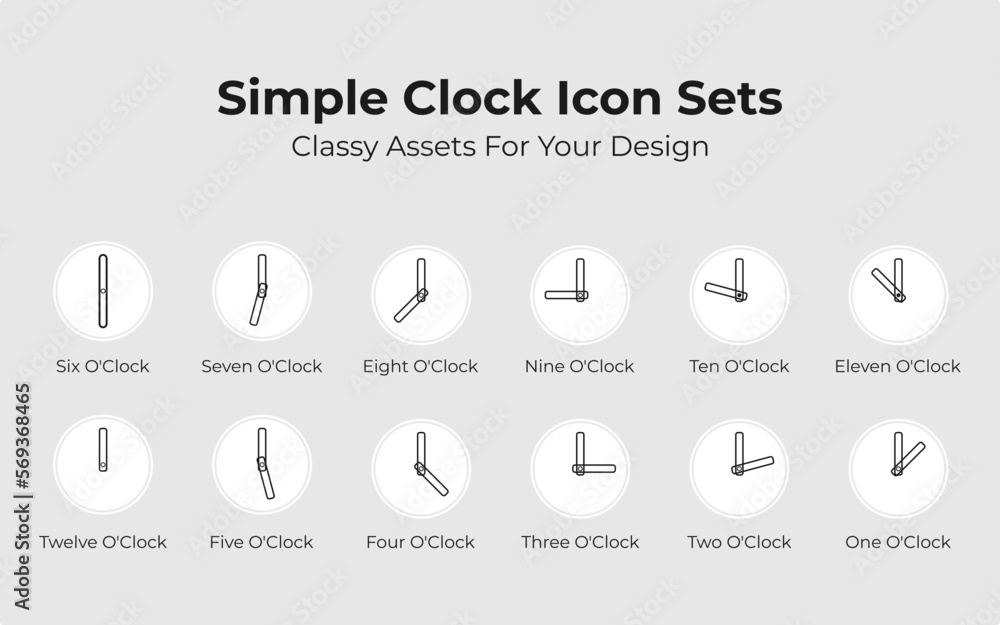 Simple Clock Icon Set For Classy Design Assets Stock Vector | Adobe Stock
