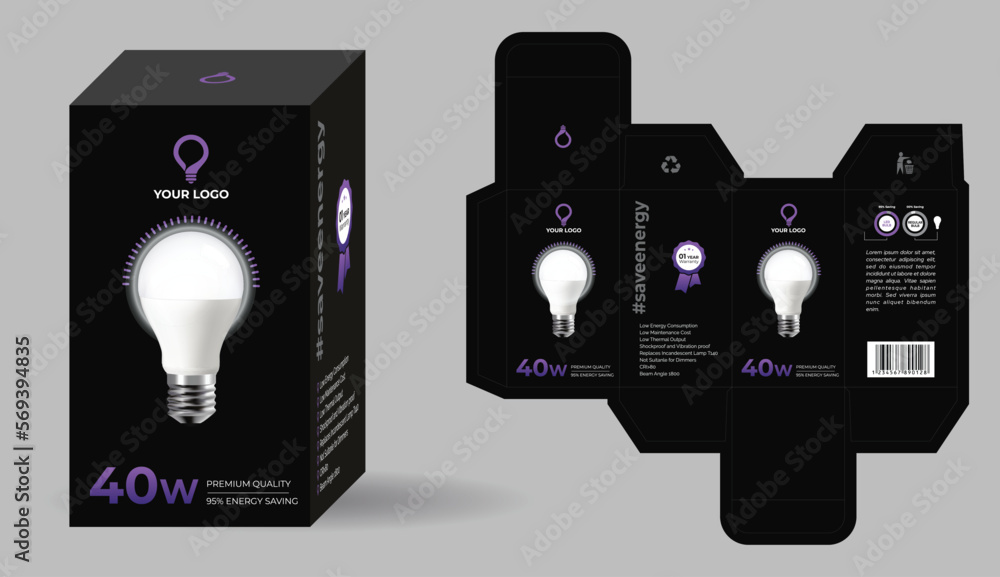 LED Bulb Box Packaging Design, Electronic product packaging design, 3D box mockup illustration ...