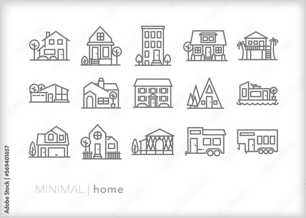 Set of home line icons of different types of houses, residences ...