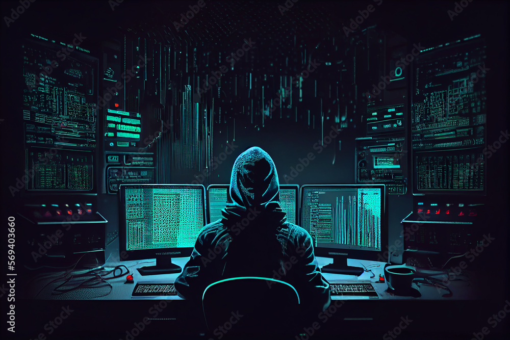 Ilustração monitor hacking system used by cybercriminals Internet ...