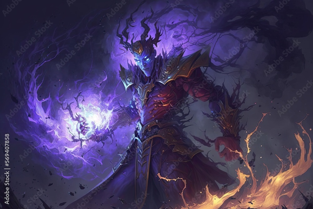 Ilustração A powerful elemental mage, who can split into multiple ...