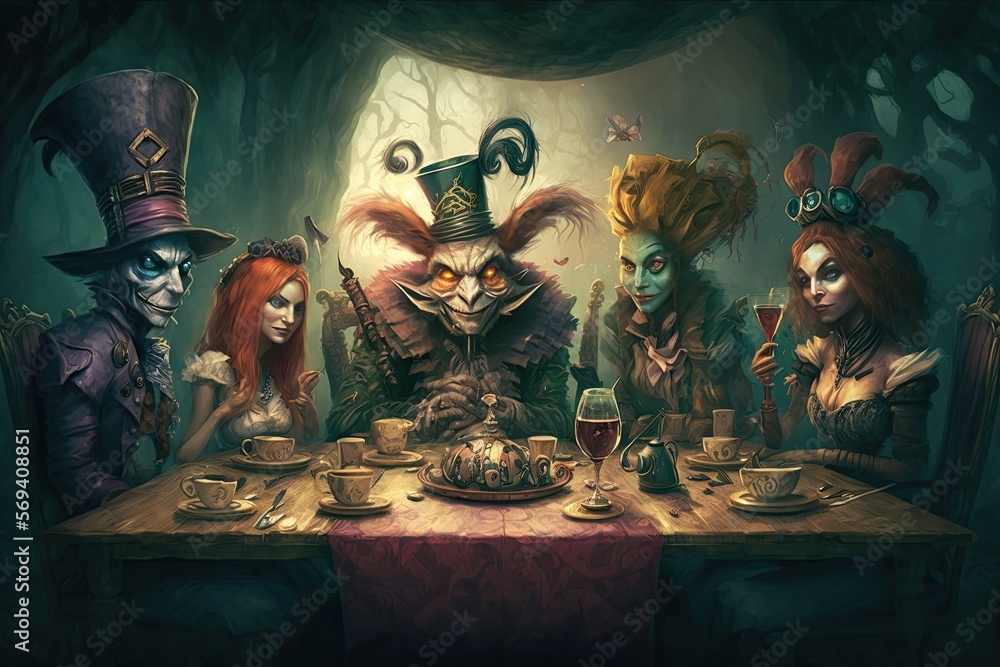 The Mad Hatters Tea Party With The Quirky Characters Enjoying A Chaotic Meal Wonderland