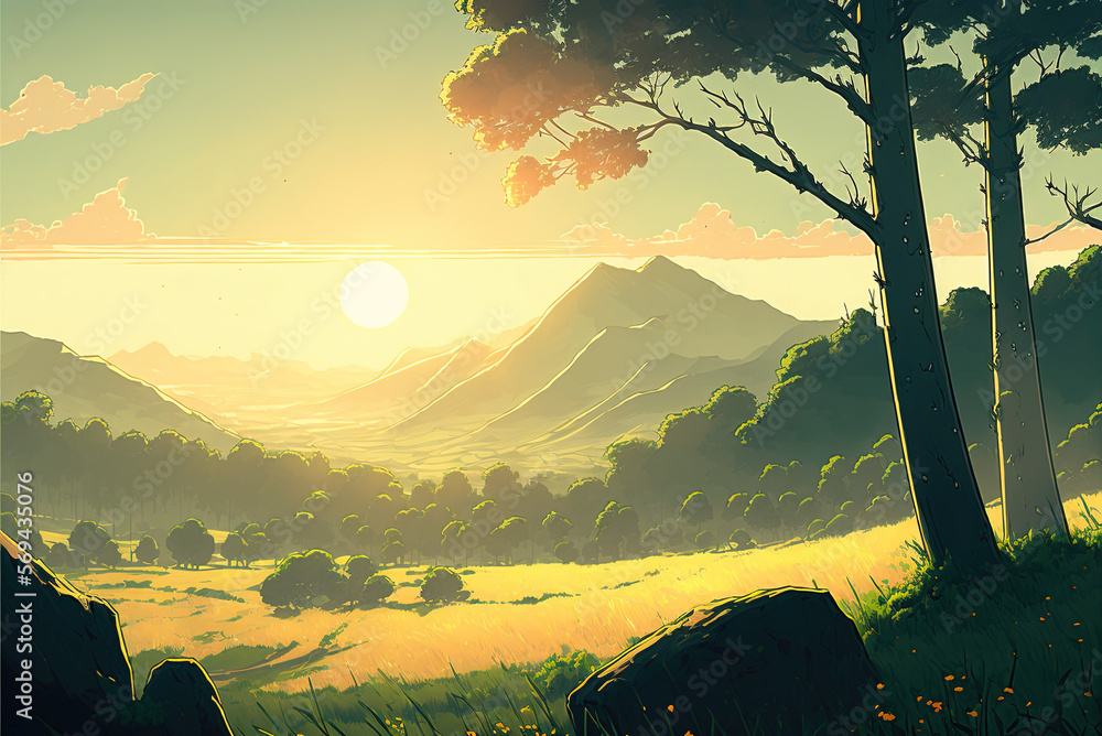 Stock-Illustration „Journey at Wild Nature. Clear Sunset Sundown, Sky ...