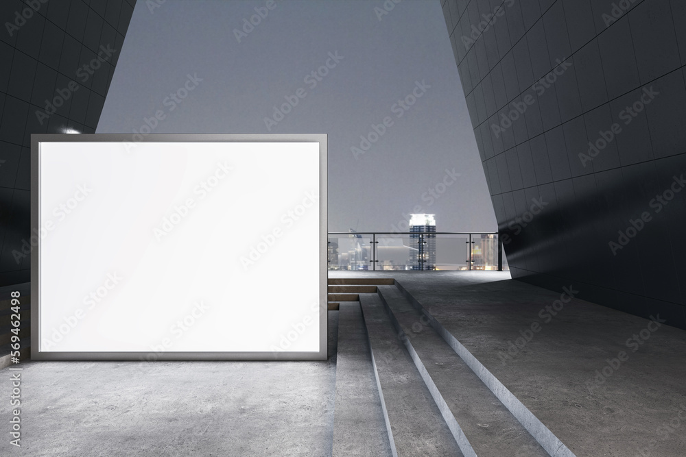 Outdoor advertising concept with front view on blank white square ...