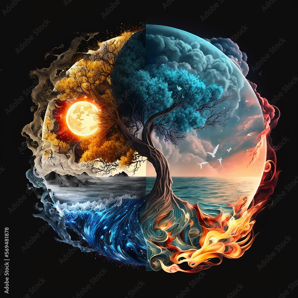 The four elements yin and yang earth tree of life Stock Illustration ...